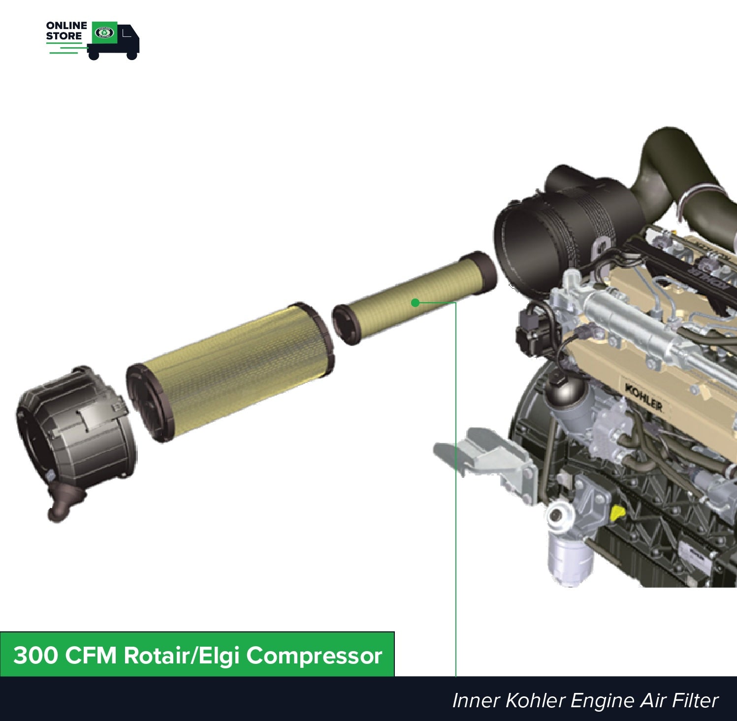 Second Stage / Outer | Kohler Engine Air Filter | 300 CFM Rotair/Elgi